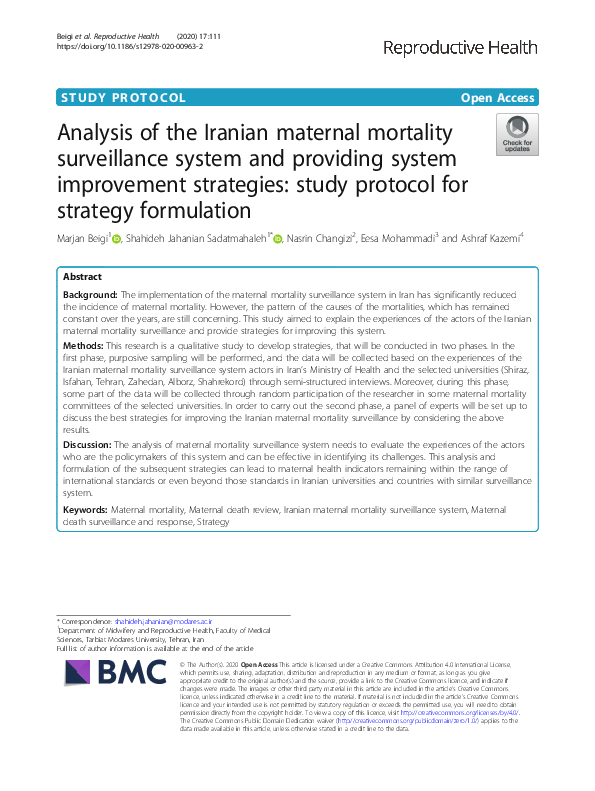 (PDF) Analysis of the Iranian maternal mortality surveillance system and providing system ...