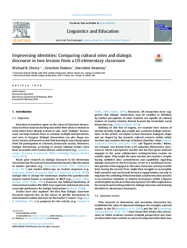 (PDF) Improvising identities: Comparing cultural roles and dialogic discourse in two lessons ...