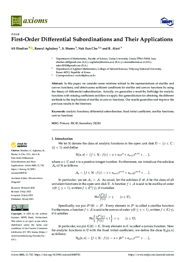 Pdf First Order Differential Subordinations And Their Applications