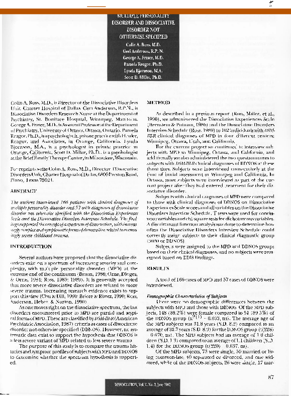 (PDF) Differentiating multiple personality disorder and dissociative ...