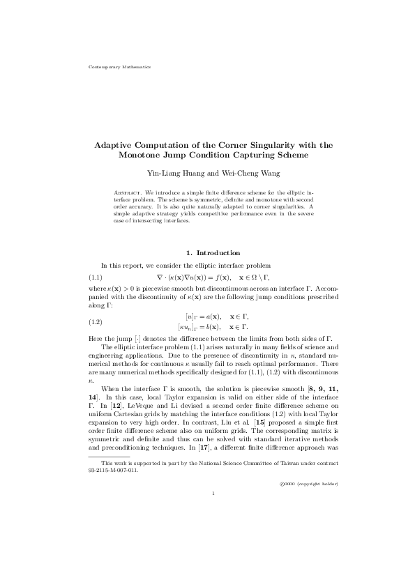 (PDF) Adaptive computation of the corner singularity with the monotone jump condition capturing ...