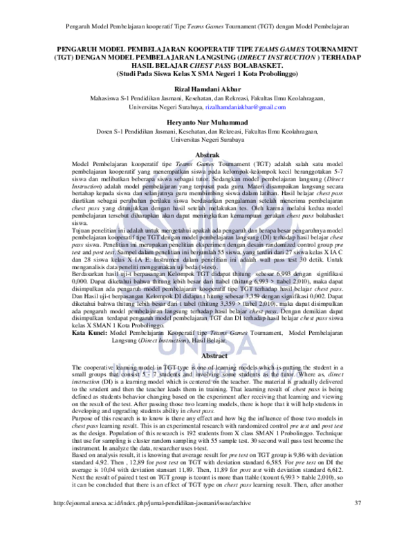 (PDF) PENGARUH MODEL PEMBELAJARAN KOOPERATIF TIPE TEAMS GAMES TOURNAMENT (TGT) DENGAN MODEL ...