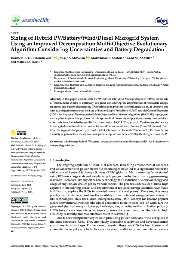 Pdf Sizing Of Hybrid Pv Battery Wind Diesel Microgrid System Using An