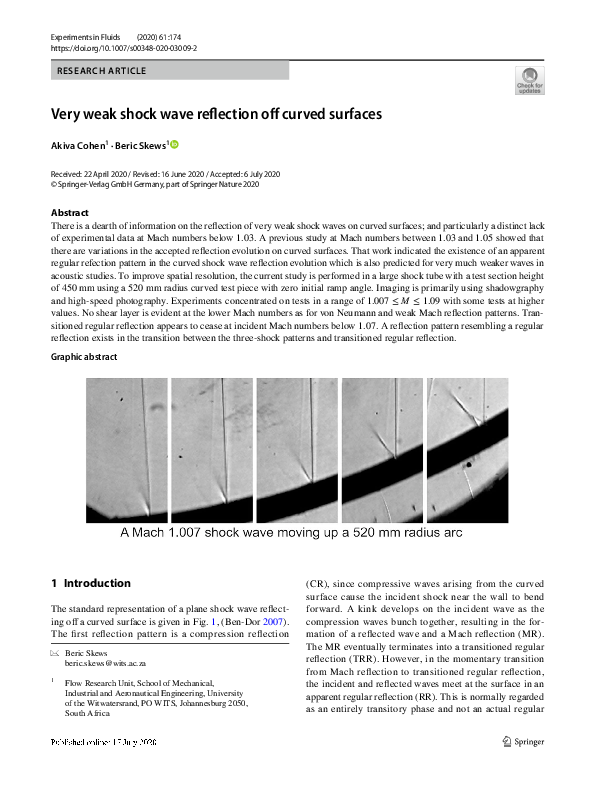 (PDF) Very weak shock wave reflection off curved surfaces | Beric Skews ...