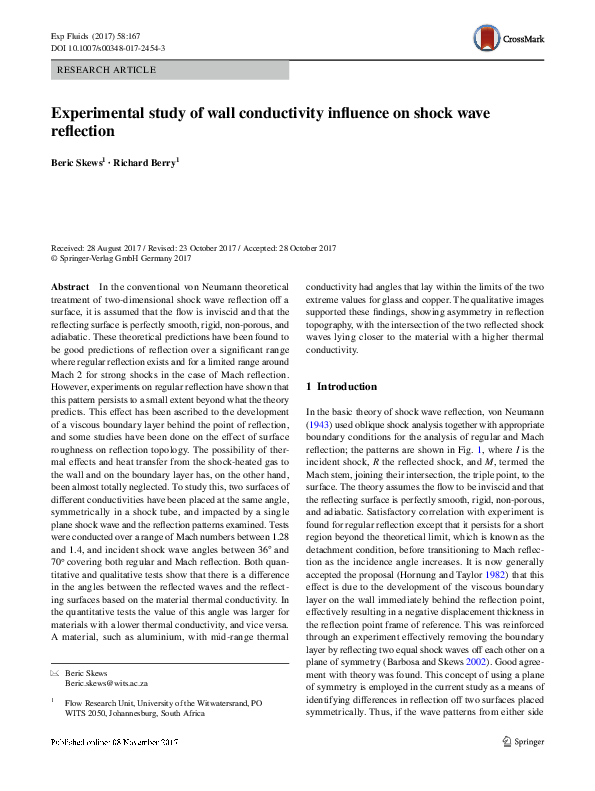 (PDF) Experimental study of wall conductivity influence on shock wave ...