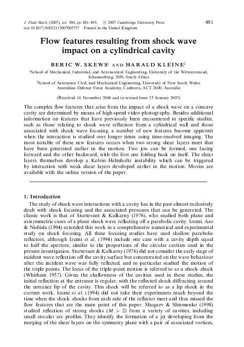 (PDF) Flow features resulting from shock wave impact on a cylindrical ...