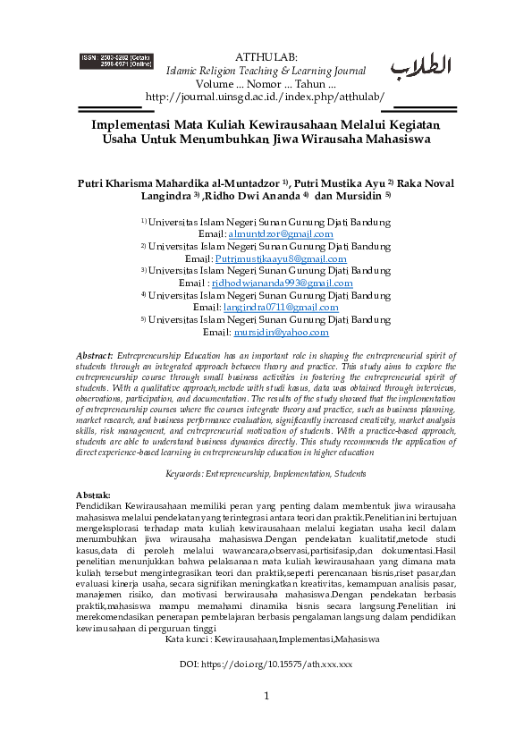 (PDF) Implementasi Mata Kuliah Kewirausahaan Melalui Kegiatan Usaha Untuk Menumbuhkan Jiwa ...