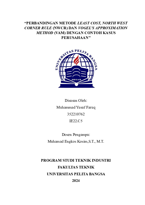 (PDF) PERBANDINGAN METODE LEAST COST, NORTH WEST CORNER RULE (NWCR) DAN ...