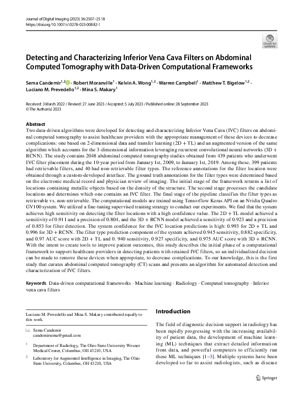 (PDF) Detecting and Characterizing Inferior Vena Cava Filters on ...
