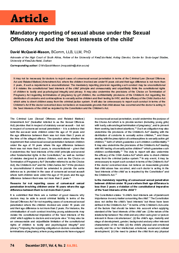 (PDF) Mandatory reporting of sexual abuse under the Sexual Offences Act ...