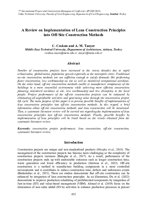 (PDF) A Review on Implementation of Lean Construction Principles into ...