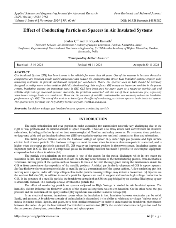 (PDF) Effect of Conducting Particle on Spacers in Air Insulated Systems ...