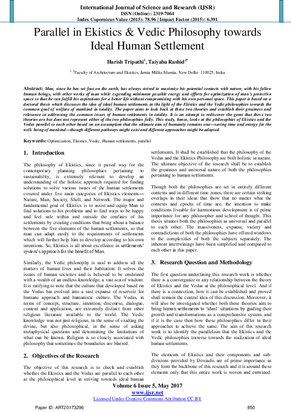 (PDF) Parallel in Ekistics & Vedic Philosophy towards Ideal Human ...