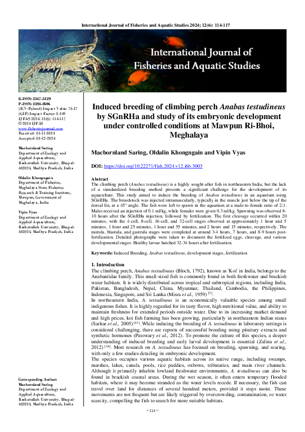 (PDF) Induced breeding of climbing perch Anabas testudineus by SGnRHa ...