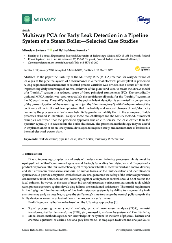 (PDF) Multiway PCA for Early Leak Detection in a Pipeline System of a Steam Boiler—Selected Case ...