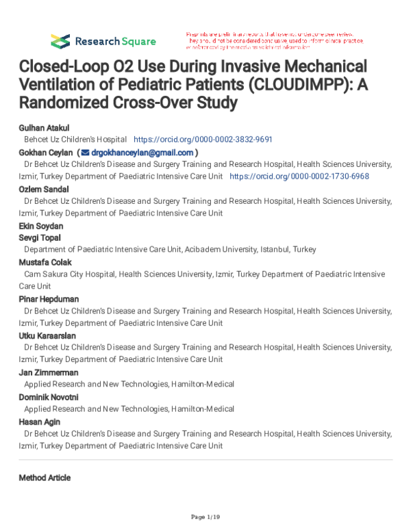 (PDF) Closed-Loop O2 Use During Invasive Mechanical Ventilation of ...