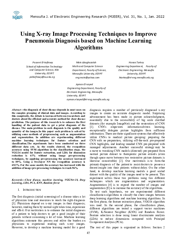 (PDF) Using X-ray Image Processing Techniques to Improve Pneumonia Diagnosis based on Machine ...