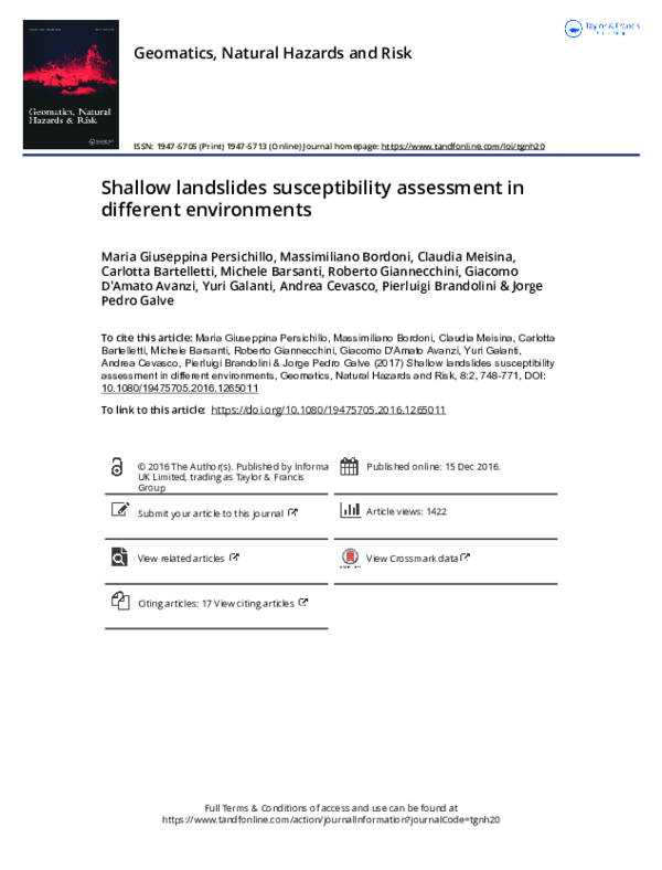 (PDF) Shallow landslides susceptibility assessment in different environments