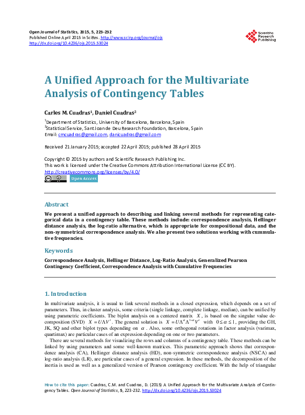 (PDF) A Unified Approach for the Multivariate Analysis of Contingency Tables