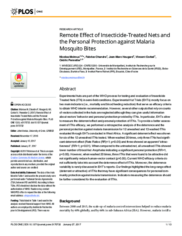 (PDF) Remote effect of Insecticide-treated nets and the personal ...