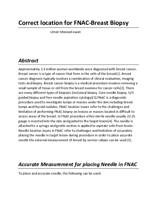 (PDF) Correct location for FNAC-Breast Biopsy