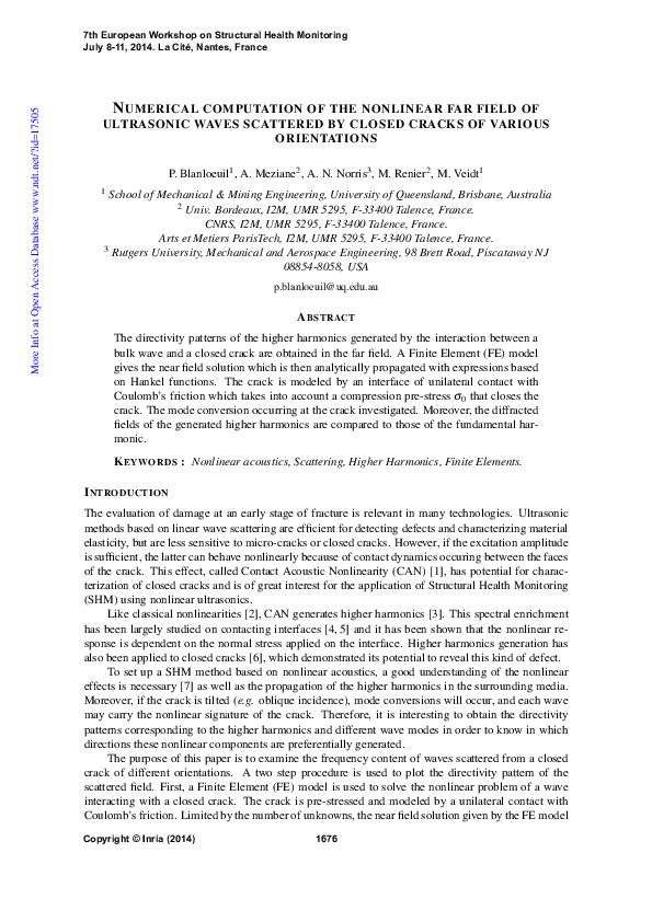 (PDF) Numerical Computation of the Nonlinear Far Field of Ultrasonic Waves Scattered by Closed ...