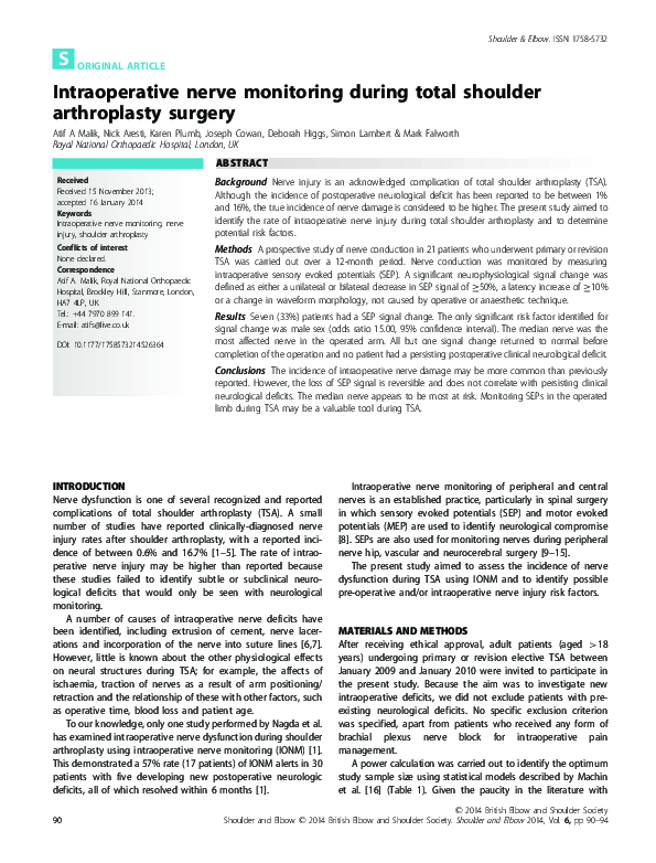 (PDF) Intraoperative nerve monitoring during total shoulder ...