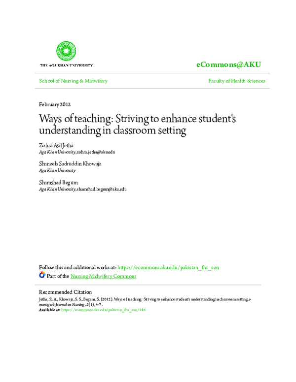 (PDF) Ways of Teaching: Striving to Enhance Student s Understanding in ...