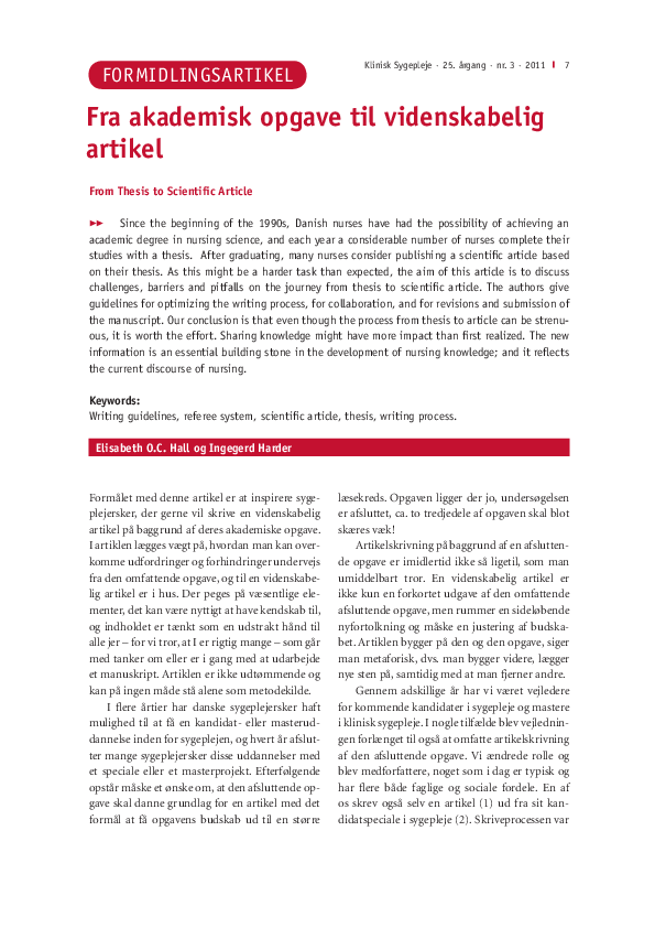 (PDF) Fra akademisk opgave til videnskabelig artikel