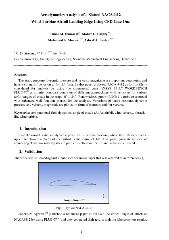 (PDF) Aerodynamics Analysis of a Slotted NACA4412Wind Turbine Airfoil Leading Edge Using CFD ...