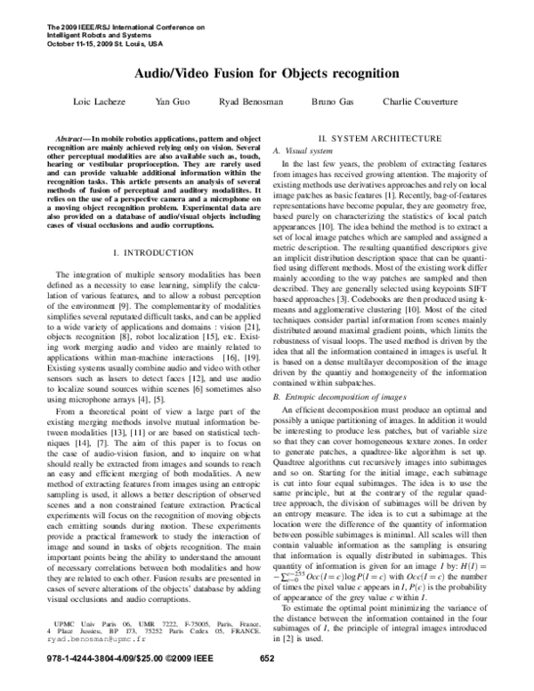 (PDF) Audio/video fusion for objects recognition