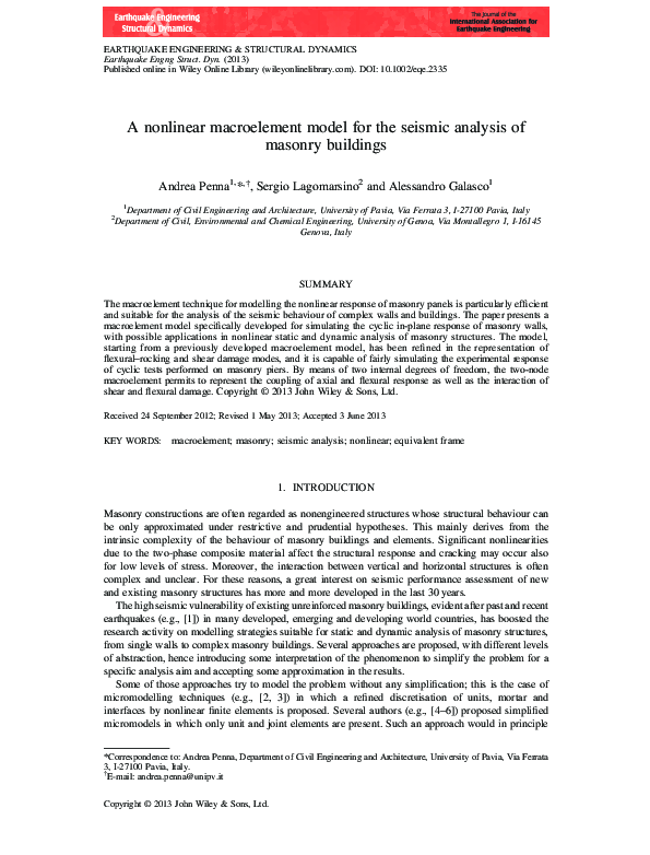 (PDF) A nonlinear macroelement model for the seismic analysis of ...