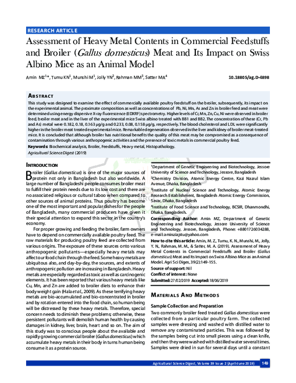 (PDF) Assessment of Heavy Metal Contents in Commercial Feedstuffs and ...
