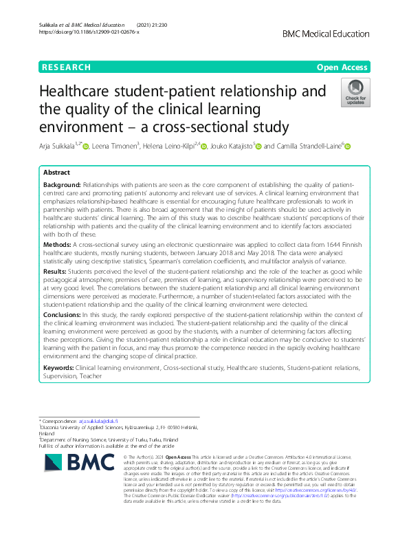 (PDF) Healthcare student-patient relationship and the quality of the ...