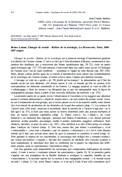 (PDF) Bruno Latour, Changer de société - Refaire de la sociologie