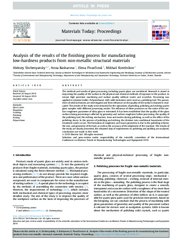 (PDF) Analysis of the results of the finishing process for ...