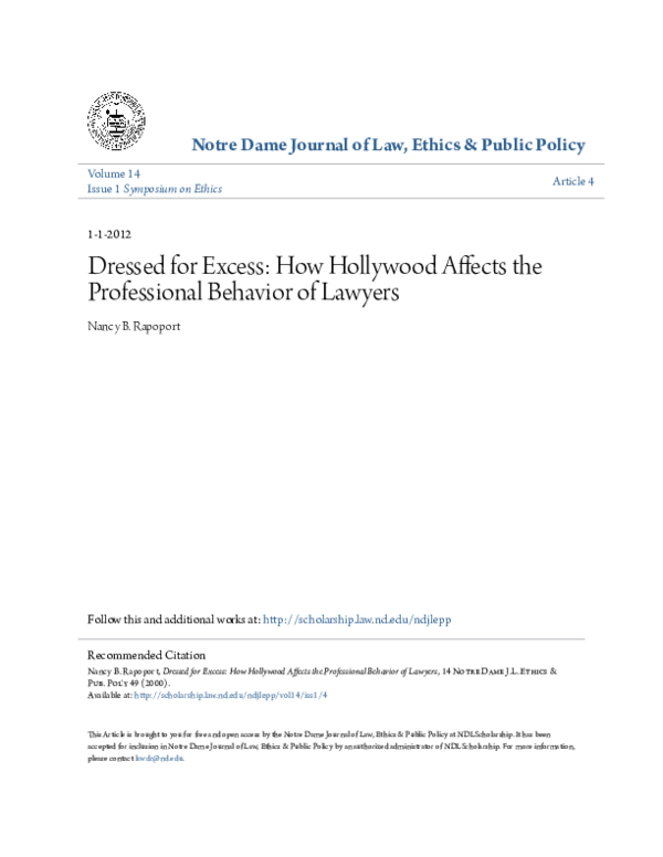 (PDF) Dressed for Excess: How Hollywood Affects the Professional ...