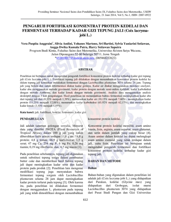(PDF) Pengaruh Fortifikasi Konsentrat Protein Kedelai dan Fermentasi Terhadap Kadar Gizi Tepung ...