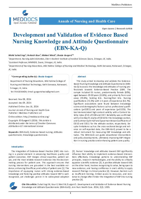 (PDF) Development and validation of evidence based nursing knowledge ...
