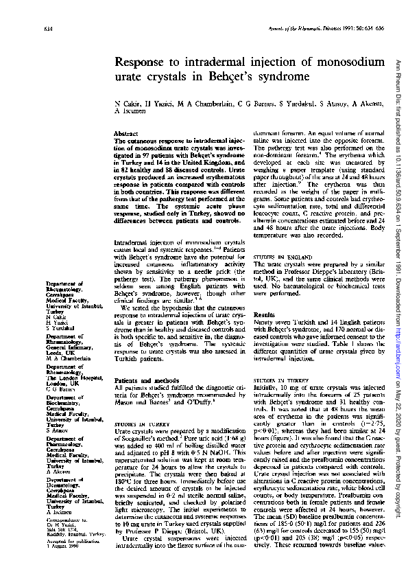 (PDF) Response to intradermal injection of monosodium urate crystals in ...