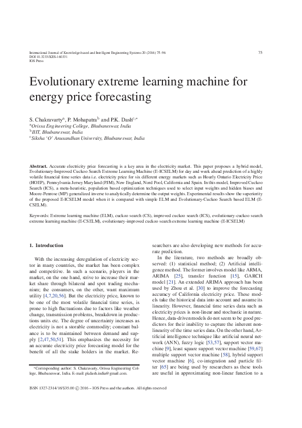 (PDF) Evolutionary extreme learning machine for energy price forecasting
