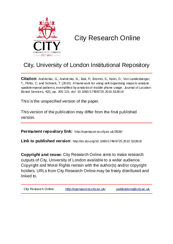Pdf A Framework For Using Self Organising Maps To Analyse Spatio Temporal Patterns