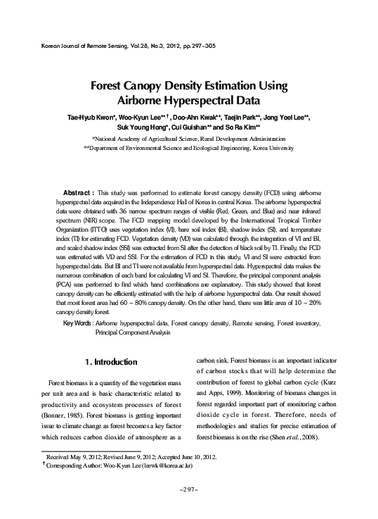 (PDF) Forest Canopy Density Estimation Using Airborne Hyperspectral Data