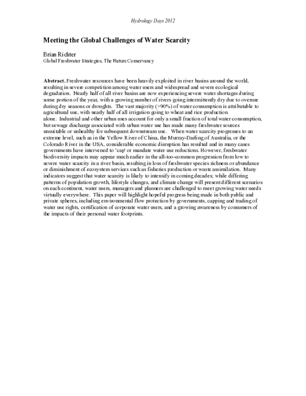 (PDF) Meeting the Global Challenges of Water Scarcity