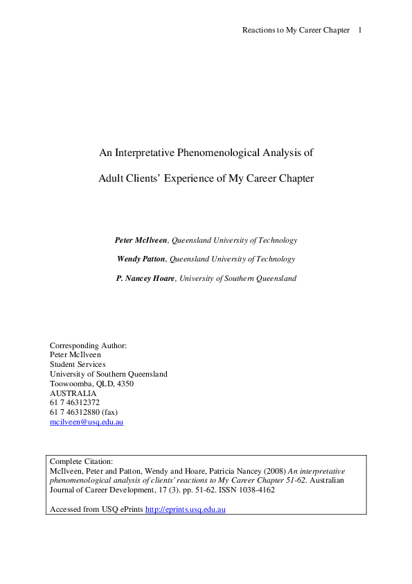 (PDF) An Interpretative Phenomenological Analysis of Adult Clients ...