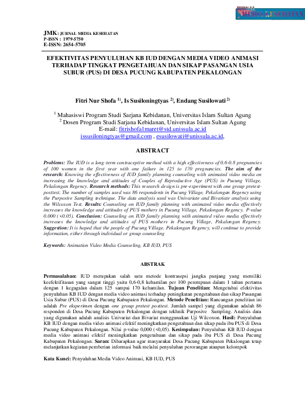 (PDF) Efektivitas Penyuluhan KB Iud Dengan Media Video Animasi Terhadap ...