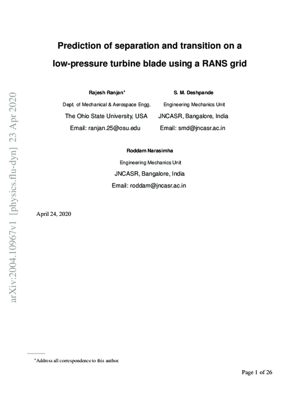 (PDF) Prediction of separation and transition on a low-pressure turbine blade using a RANS grid