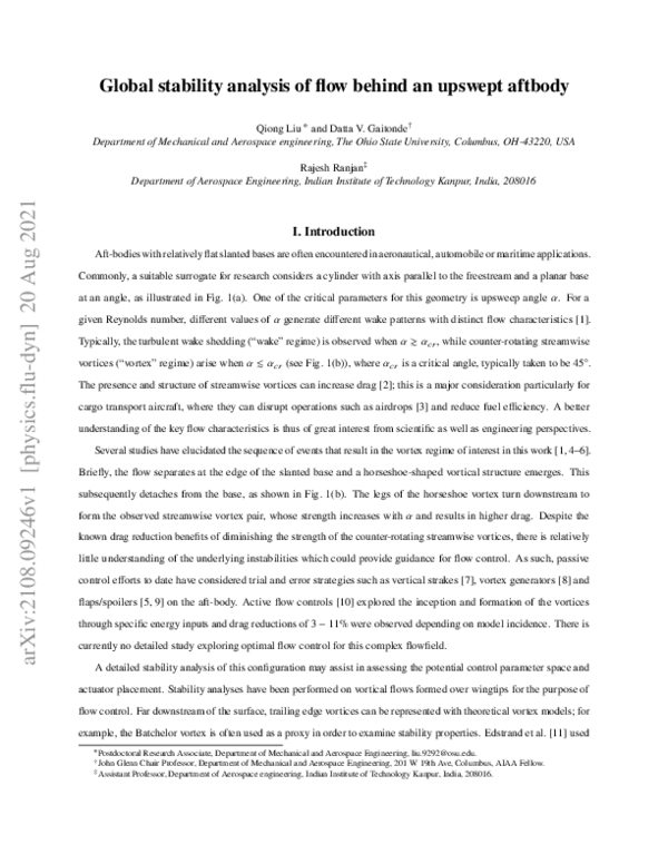 (PDF) Global Stability Analysis of Flow Behind an Upswept Aftbody
