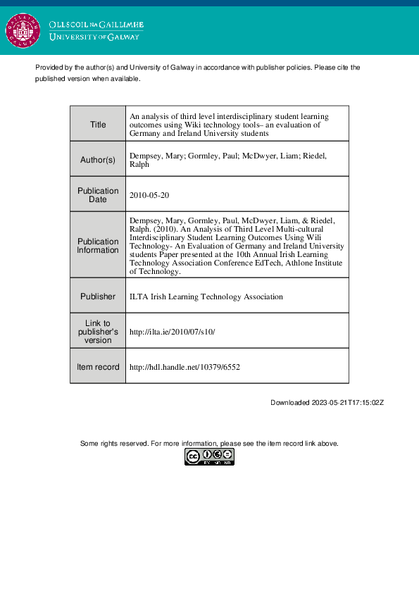 (PDF) An analysis of third level interdisciplinary student learning ...