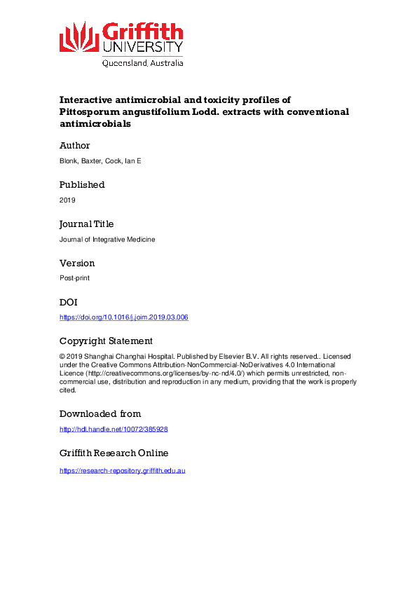 (PDF) Interactive antimicrobial and toxicity profiles of Pittosporum ...